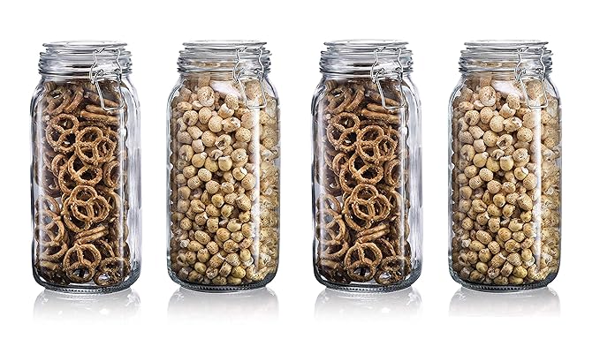 Star Work Air-Tight Glass Jars with Buckle Lids (1500ml)Transparent