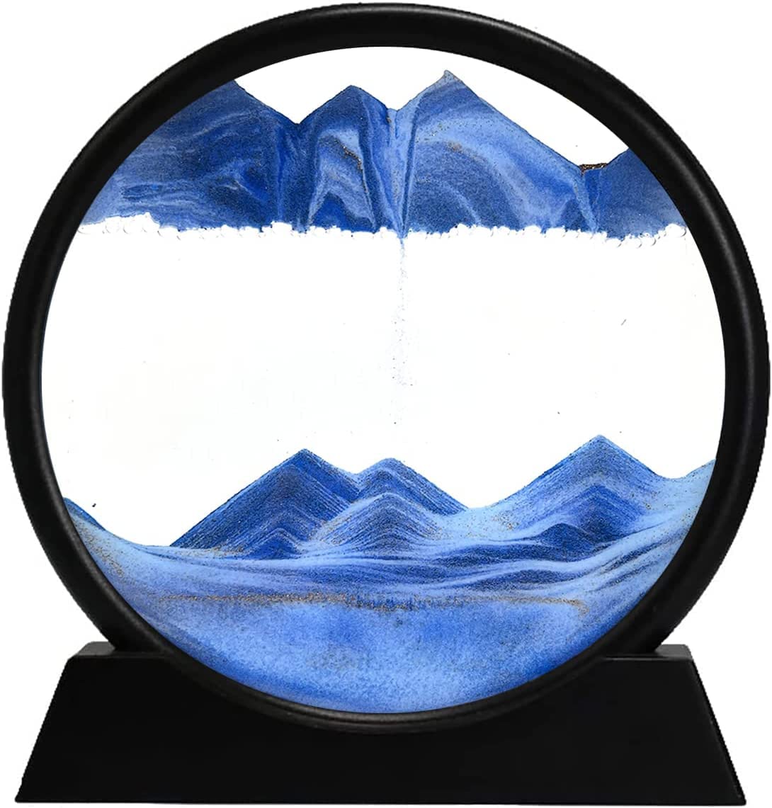 STAR WORK Moving Sand Art Picture Round Glass 3D Deep Sea Sand scape i ...